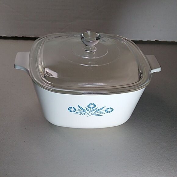 Pyrex | Kitchen | Vintage Square Deepcorn Flower Blue Casserole Lid D5 ...